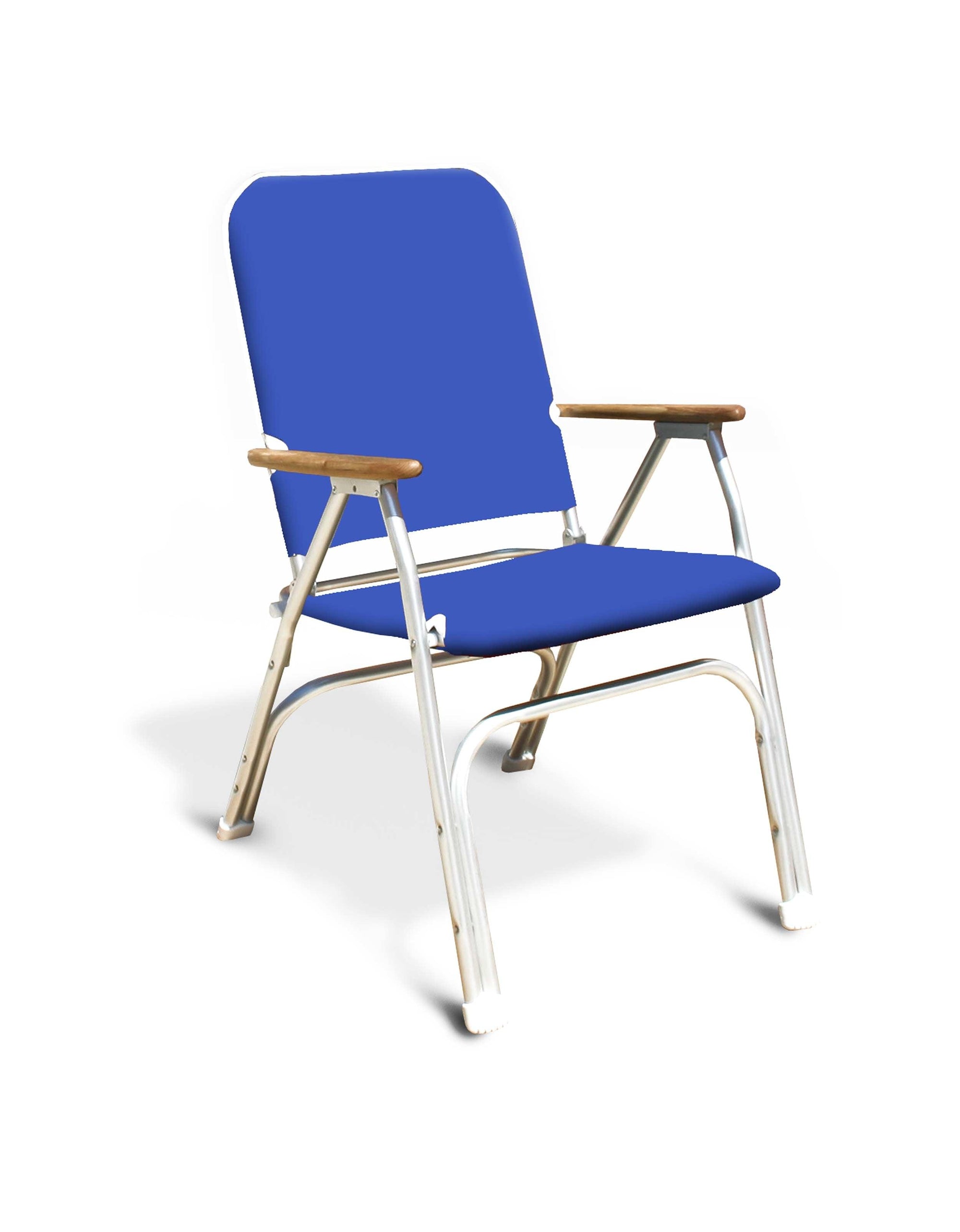 Folding Aluminum High Back Padded Large Boat Chair with Teak Armrests-
