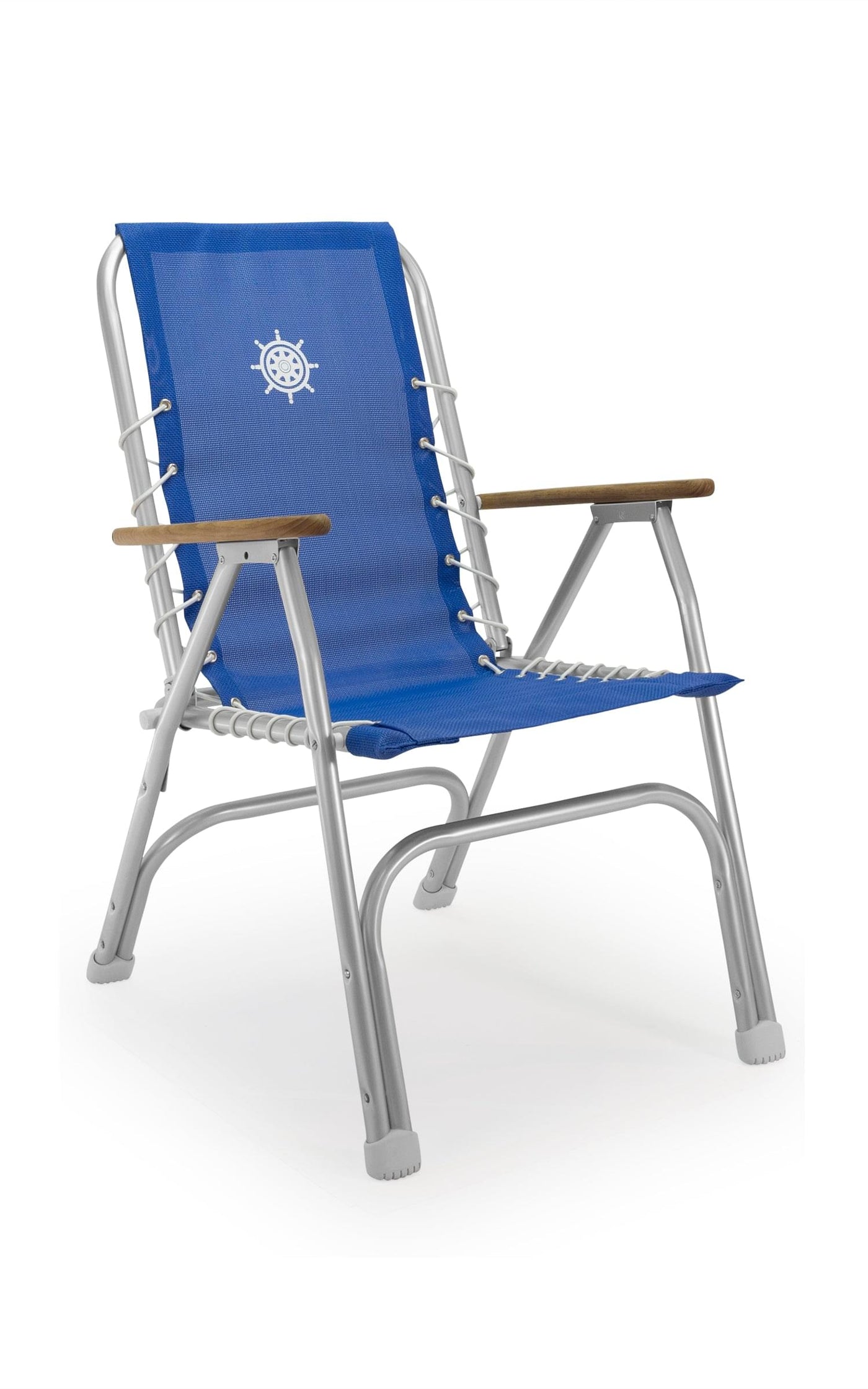 Folding Aluminum High Back Boat Chair With Teak Armrests Textilene Fab